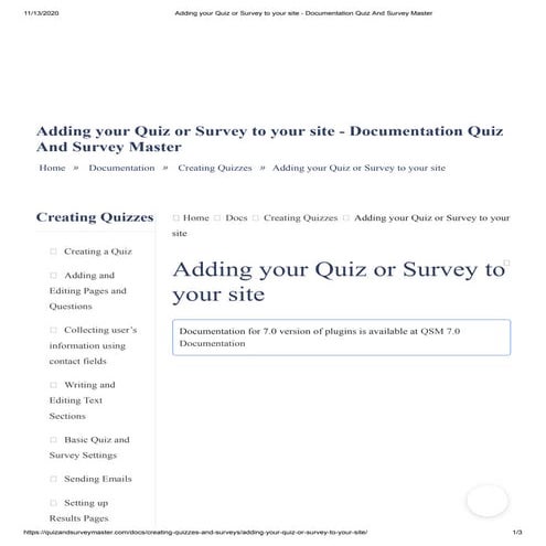 Creating a quiz documentation quiz and survey master | PDF