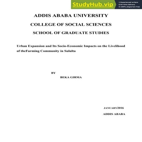 ADDIS ABABA UNIVERSITY COLLEGE OF SOCIAL SCIENCES SCHOOL OF GRADUATE STUDIES Urban Expansion And ...