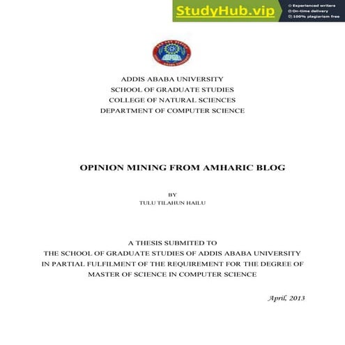 Addis Ababa University School Of Graduate Studies College Of Natural Sciences Department Of ...