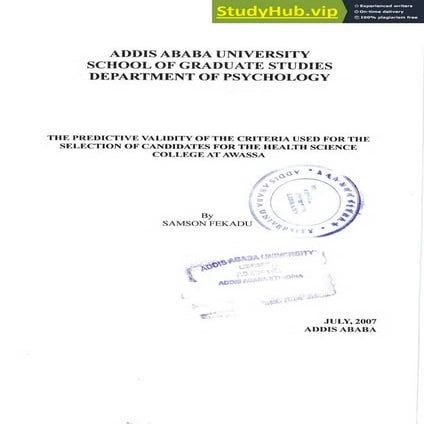Addis Ababa University School Of Graduate Studies Department Of ...