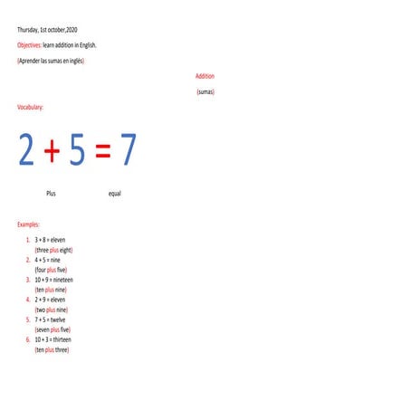 addition class for second primary and worksheet | PPT