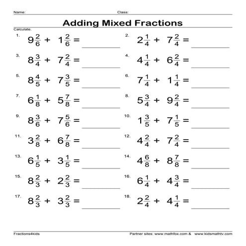 Addition of-mixed-fractions | PDF