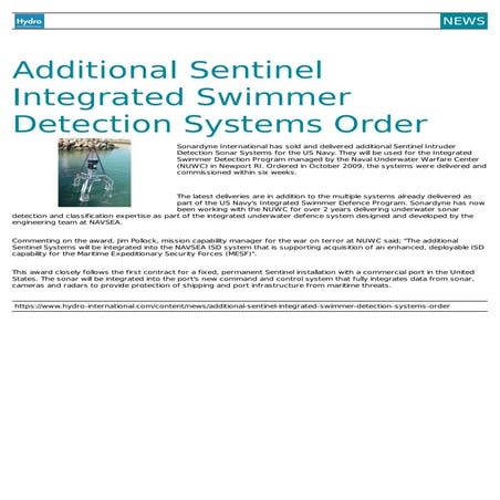 Additional Sentinel Integrated Swimmer Detection Systems Order Pdf