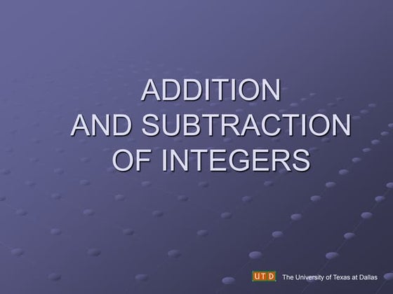 addition and subtraction of integer by Mega Asmara | PPT