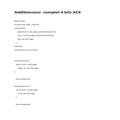 Programme en C: Additionneur complet 4 bits ac4 | PDF