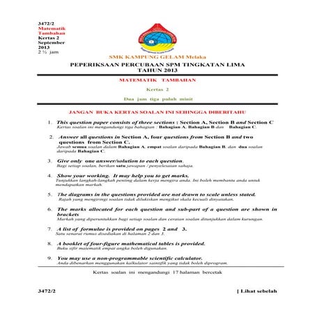 Add maths p2 trial spm 2013 | PDF