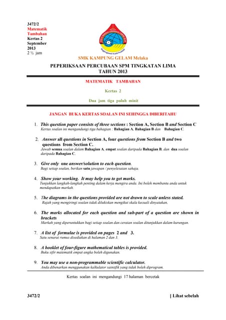 MATEMATIK K2 TRIAL PMR TAHUN 2013 | PDF