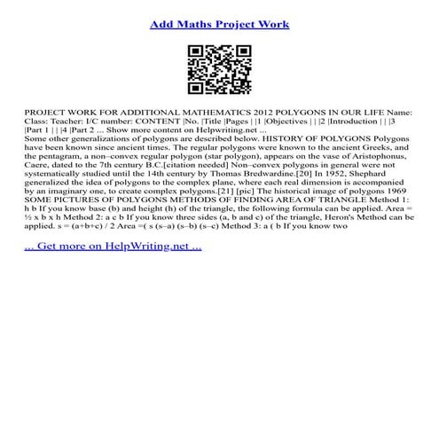 Add Maths Project Work | PDF