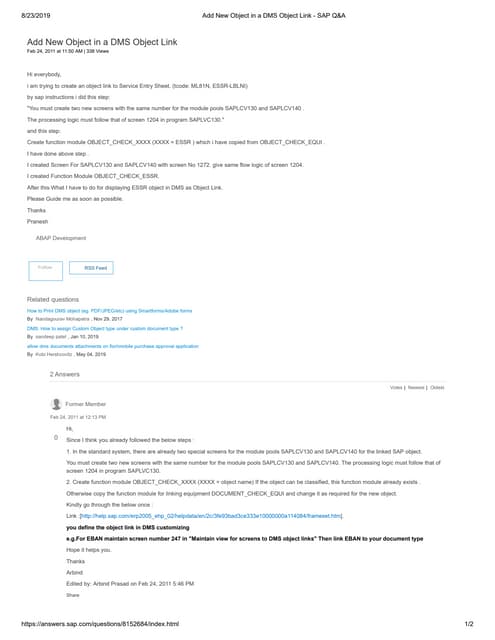 Add New Object In A Dms Object Link Sap Qanda Pdf