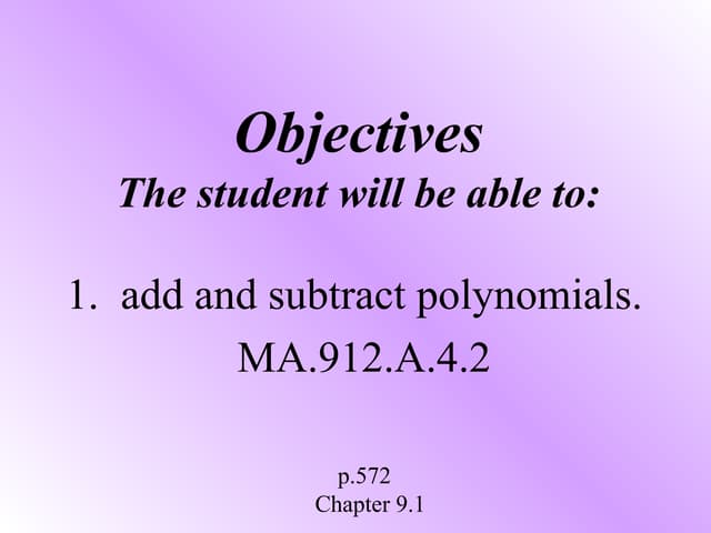 Adding and subtracting polynomials | PPT