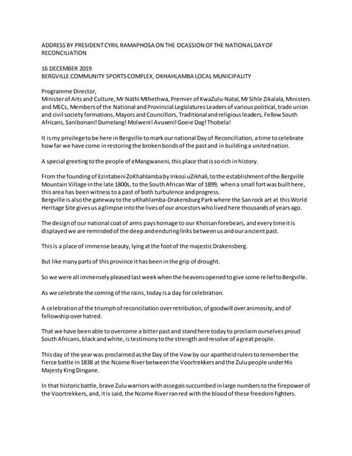 Cyril Ramaphosa Human Rights Day Speech 2019 | PDF