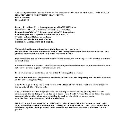 ANC ELECTIONS MANIFESTO | PDF