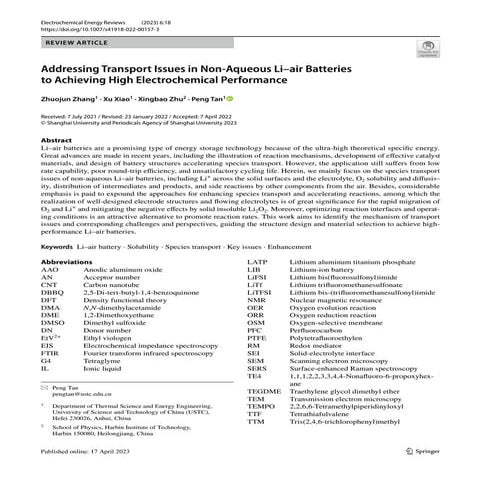 Addressing Transport Issues in Non-Aqueous Li–air Batteries to ...