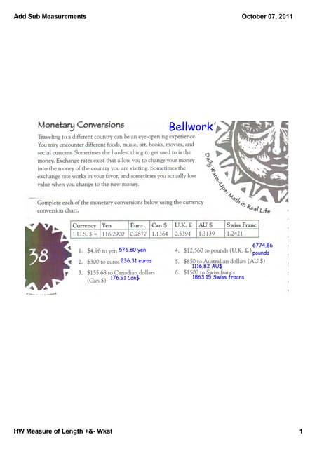Add & subtract measurements notes | PDF