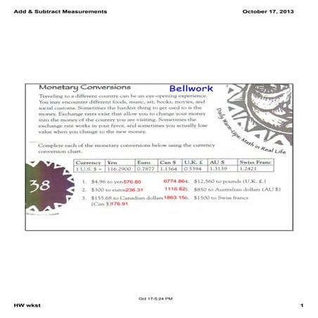Add & subtract measurements notes | PDF