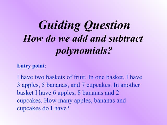 Adding and subtracting polynomials | PPT