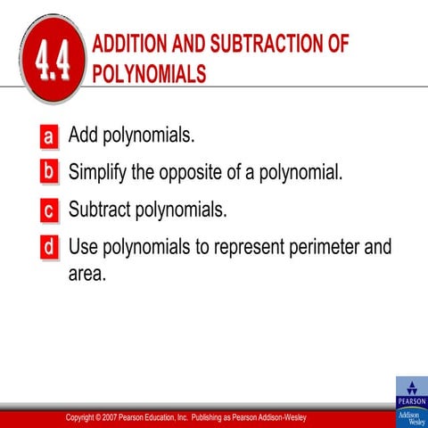 Addition and subtraction of polynomials | PPTX