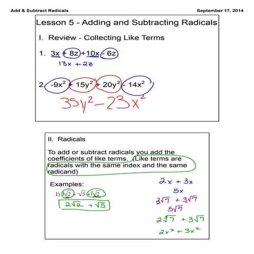 Add & subtract radicals | PDF