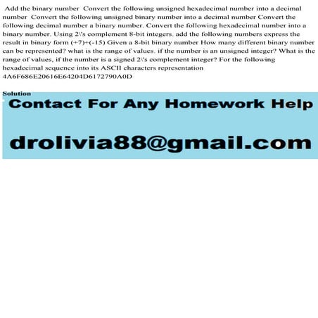 Add The Binary Number Convert The Following Unsigned Hexadecimal Num Pdf