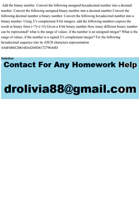 Add The Binary Number Convert The Following Unsigned Hexadecimal Num Pdf