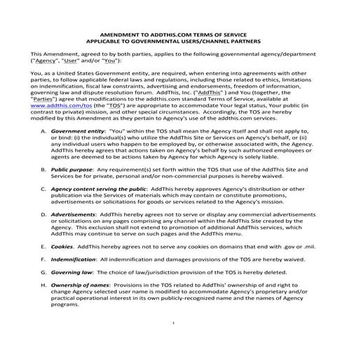 AddThis.com Terms of Service (TOS) Amendment | PDF