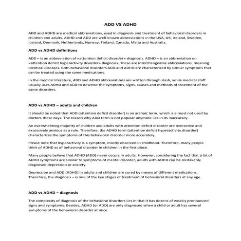 Add vs adhd | PDF | Brain and Nervous System Disorders | Diseases and ...