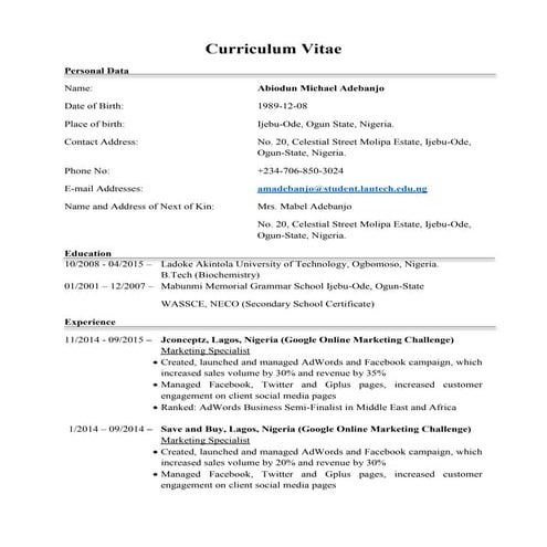 Adebanjo, Abiodun Michael Curriculum Vitae | PDF