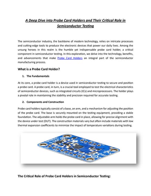 Design Considerations for Probe Cards Ensuring Precision in ...