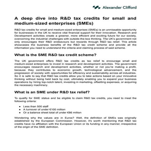 A deep dive into R&D tax credits for small and medium-sized enterprises ...