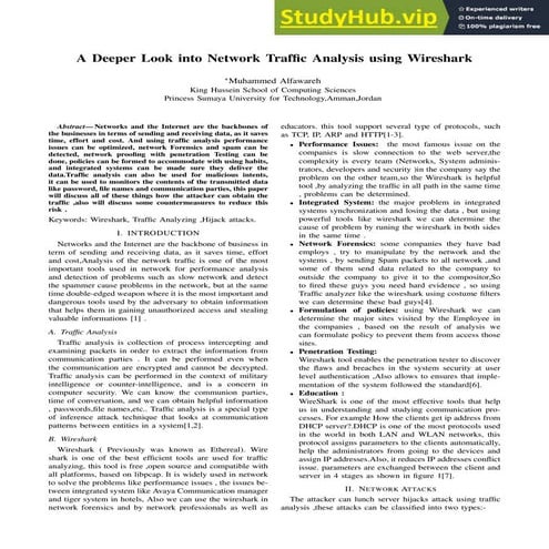 A Deeper Look into Network Traffic Analysis using Wireshark.pdf | Computer Networking | Computing