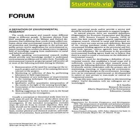 A Definition Of Environmental Research | PDF