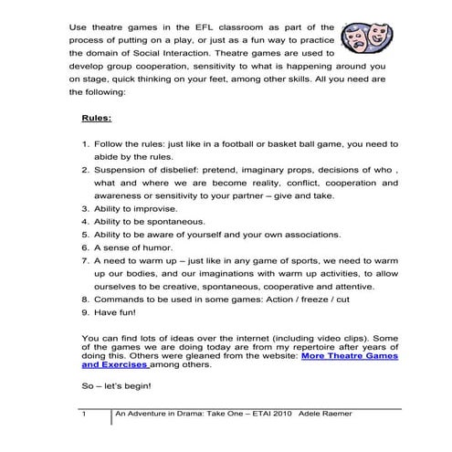 DramaGameTaskCardsFull Ice breakers for elementary school | PDF