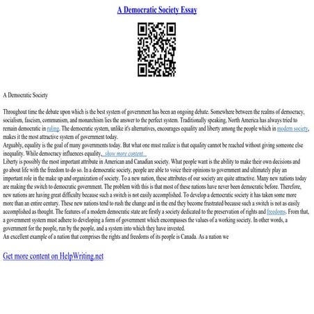 A Democratic Society Essay | PDF