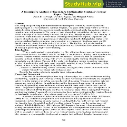 A Descriptive Analysis Of Secondary Mathematics Students Formal Report ...