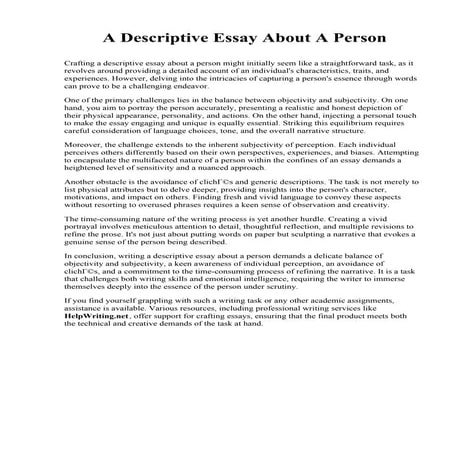 A Descriptive Essay About A Person.pdf | Screenwriting | Content Production