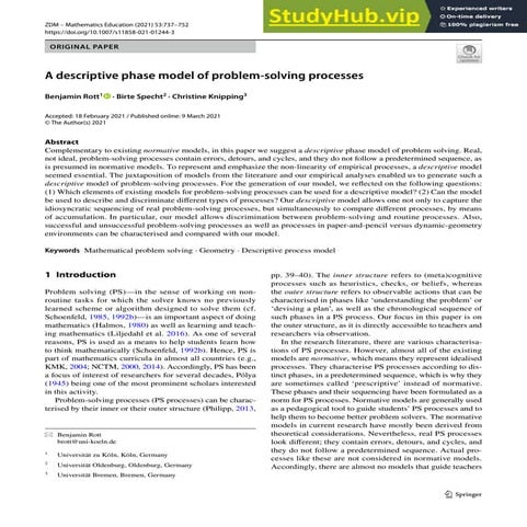 A Descriptive Phase Model Of Problem-Solving Processes | PDF