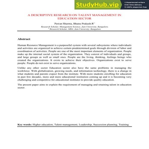 A Descriptive Research On Talent Management In Education Sector | PDF
