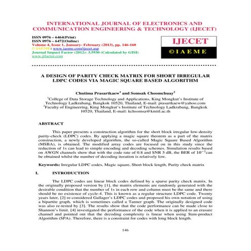 A Design Of Parity Check Matrix For Short Irregular Ldpc Codes Via