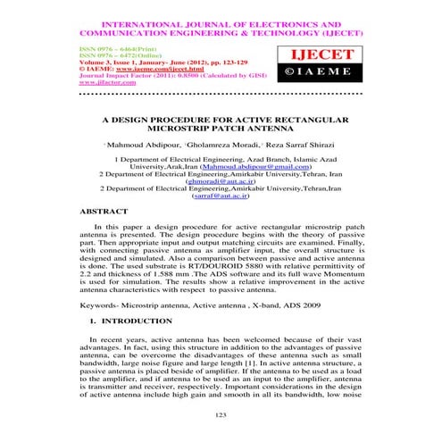 A design procedure for active rectangular microstrip patch antenna | PDF