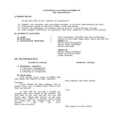 A detailed lesson plan in english ii | DOCX