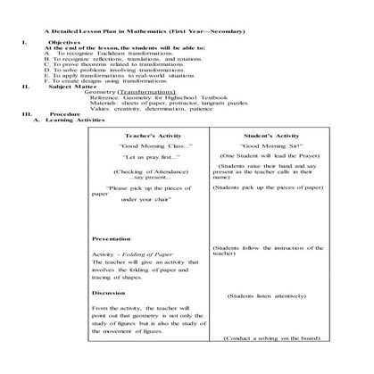 A detailed lesson plan in mathematics | DOCX