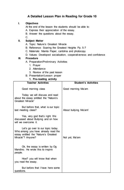 DETAILED LESSON PLAN IN ENGLISH GRADE 10 | DOC | Debated Sensitive ...