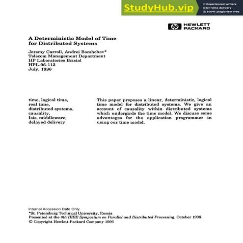 A Deterministic Model Of Time For Distributed Systems Pdf