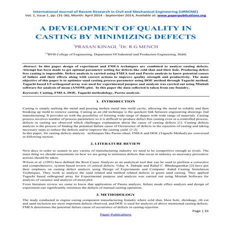 A DEVELOPMENT OF QUALITY IN CASTING BY MINIMIZING DEFECTS | PDF