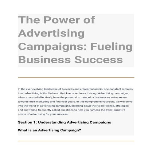 The Power of Advertising Campaigns: Fueling Business Success | PDF
