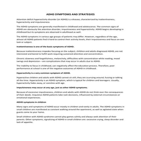 Adhd symptoms and strategies | PDF | Brain and Nervous System Disorders ...