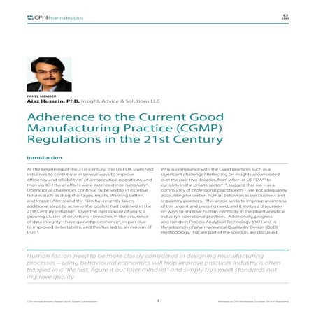 Adherence to the Cuurent Good manufacturing Practices (CGMP ...