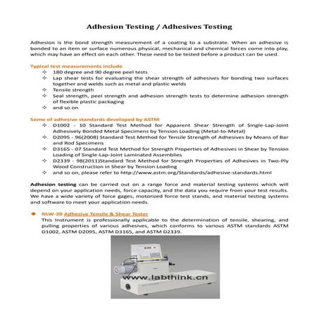 Adhesion Testing Adhesive Testing Pdf