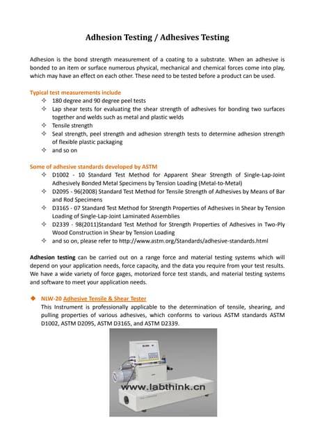 Adhesion Testing Adhesive Testing Pdf