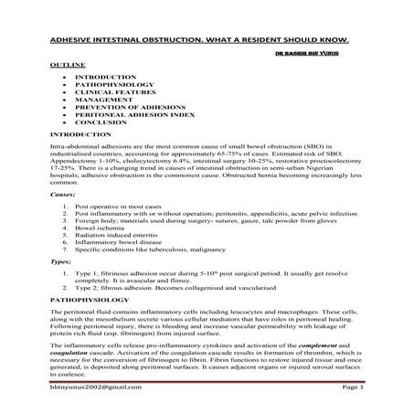 Adhesive intestinal obstruction | PDF